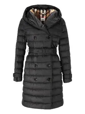 Burberry Long-sleeved Quilted Down Jacket With Belt - Black