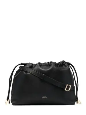 A.p.c. Logo Detailed Drawstring Shoulder Bag - Black