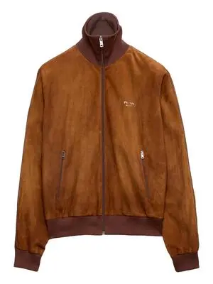 Prada Logo Detailed Zip-up Jacket - Cognac