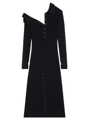 COURREGES Ribbed Knit Button-up Dress With Logo Detail - Black