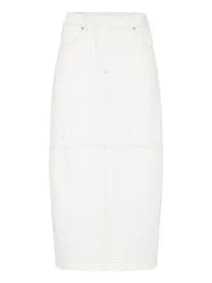 Brunello Cucinelli High-waist Midi Skirt With Straight Hem - White