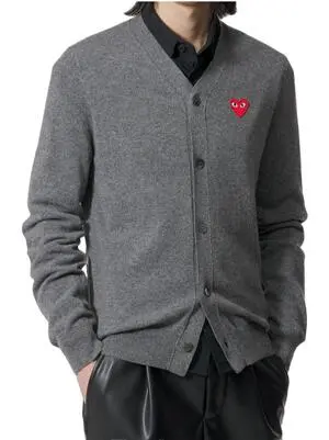 Comme Des Garçons Iconic Patch Buttoned Cardigan - Grey