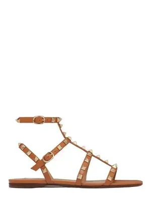 Valentino Garavani Rockstud Open Toe Flat Sandals - Almond-colored