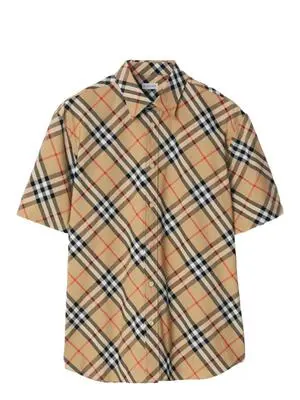 Burberry Short Sleeved Checked Shirt - Nude