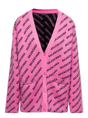 Balenciaga Logo Intarsia Knit Cardigan - Pink