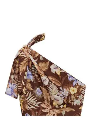 ZIMMERMANN Zimmermann One Shoulder Floral Top With Knot Detailing
