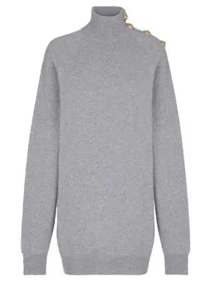 Balmain Turtleneck Knit Dress With Lion Head Buttons - Grey