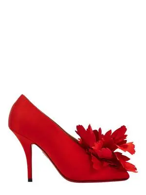 FERRAGAMO Floral Embellished Stiletto High Heel Pumps - Red
