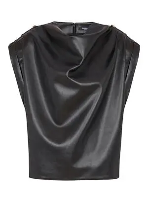 Balmain Faux Leather Draped Top - Black