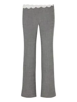 Magda Butrym Wool Flared Casual Pants With Embroidered Lace Trim - Grey
