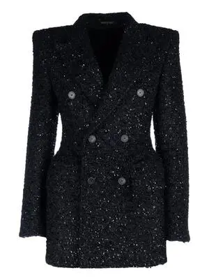 Balenciaga Textured Tweed Double-breasted Jacket - Black