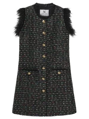 Marissa Chiara Sleeveless Feather Trim Button-up Maxi Dress - Black