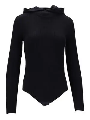 P.a.r.o.s.h Hooded Ribbed Long-sleeve Bodysuit - Black