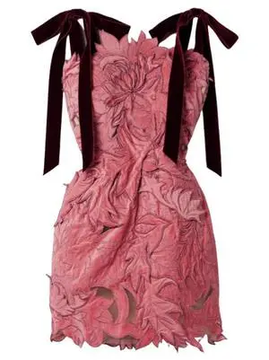 Oscar De La Renta Embellished Silk Mesh Mini Dress - Pink