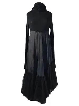 MARC LE BIHAN Long-sleeve High-collar Dress With Fluffy Hem - Black