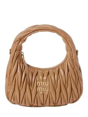 Miu Miu Wander Matelassé Nappa Leather Hobo Bag - Caramel