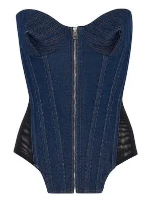 JEAN PAUL GAULTIER Topstitched Zip Corset Top - Blue