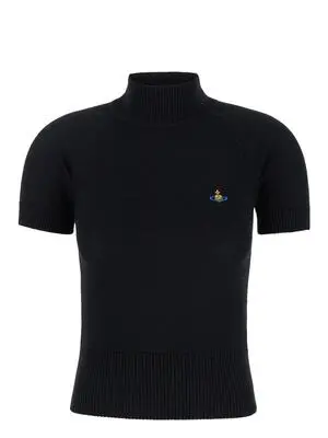 VIVIENNE WESTWOOD Orb Embroidered High Neck Knit Top - Black