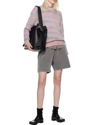Acne Studios Long Sleeve Striped Distressed Knit Sweater - Pink