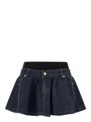 7 For All Mankind Mini Denim Skirt With Ribbed Waist - Black
