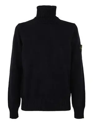 Stone Island Logo Patch Turtleneck Jumper - Blue