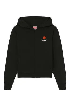 Kenzo Boke Flower Crest Embroidered Zip-up Hoodie - Black