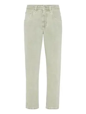 Brunello Cucinelli Cropped Tapered Jeans With Logo Patch - White