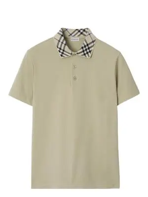 Burberry Burberry Check Collar Short Sleeved Polo Shirt Nude