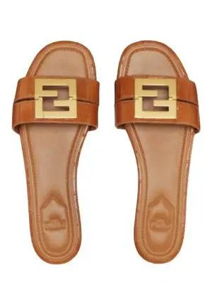 Fendi Ff Logo Plaque Slides - Brown