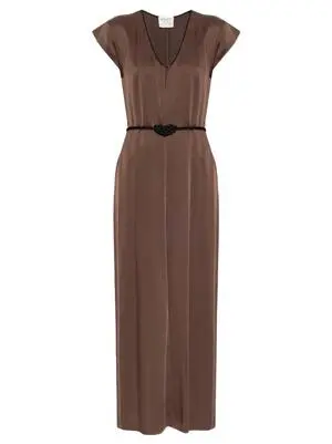 FORTE_FORTE V-neck Maxi Dress With Tassel Tie - Brown