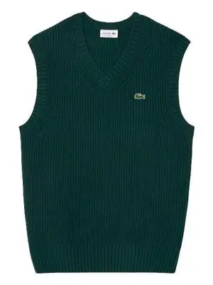 Lacoste Sleeveless V-neck Wool Vest - Green