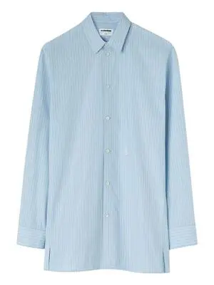 JIL SANDER Logo Embroidered Striped Shirt - Blue