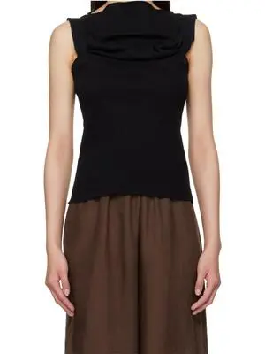 BASERANGE Sleeveless Ribbed Tank Top With Ruffle Trim - Black