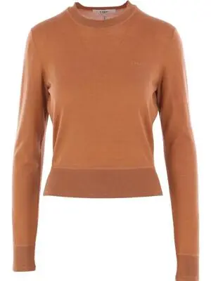 Chloé Logo Embroidered Crew Neck Top - Brown