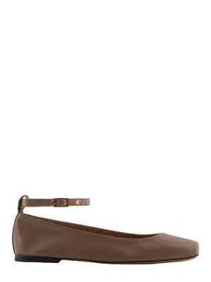 Emporio Armani Square Toe Ballet Flats With Ankle Strap And Buckle Detail - Brown