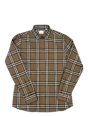 Burberry Slim Fit Check Stretch Cotton Shirt - Brown