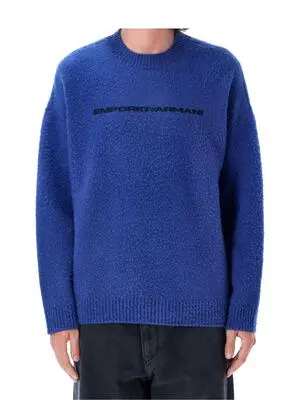Emporio Armani Logo Printed Crewneck Jumper - Blue
