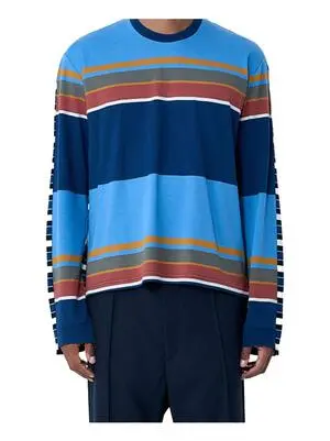 Marni Striped Crewneck Long Sleeve Sweater - Blue
