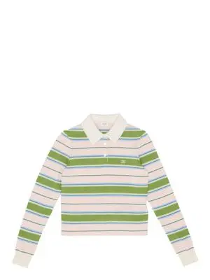 Celine Striped Cotton Polo Sweater - Nude