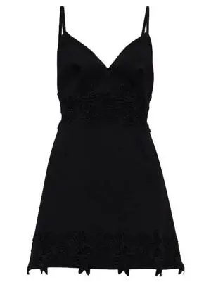 Dolce & Gabbana Floral Embroidered Mini Strap Dress - Black
