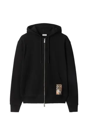 Burberry Check-label Zip-up Drawstring Hoodie - Black