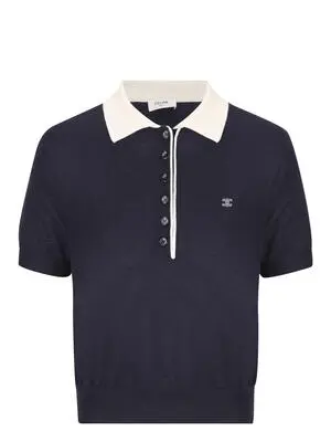 Celine Short Sleeve Cashmere Silk Polo Sweater - Black