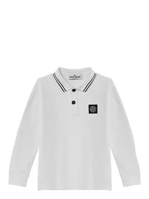 Stone Island Logo Appliqué Long Sleeve Polo Shirt - White