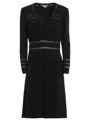 Burberry V-neck Long Sleeve Dress With Pleated Detail - Black