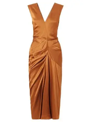Dries Van Noten Sleeveless Asymmetrical Pleated Midi Dress - Orange