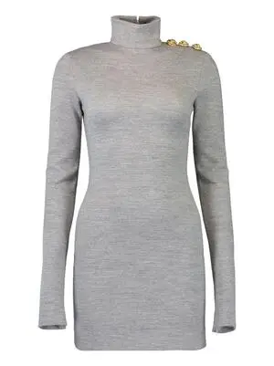 Balmain Balmain Turtleneck Long-Sleeve Dress With Button Detailing Gray