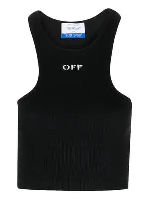Off-White Off" Logo Cropped Ribbed Tank Top - Black