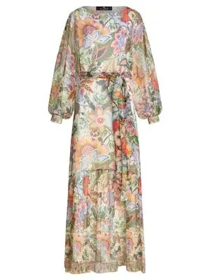Etro Floral Print Long Sleeve Maxi Dress - Nude