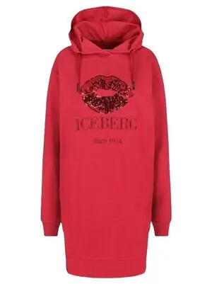 Iceberg Iceberg Hooded Dress With Sequin Lips Red