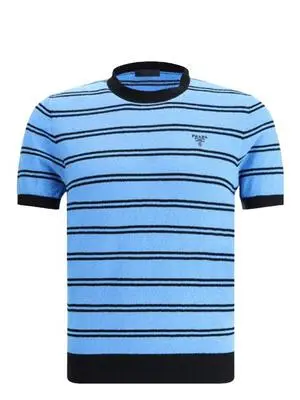 Prada Striped Crewneck Short-sleeve Sweater - Blue